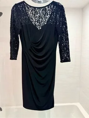 Evan Picone | Dresses | Evan Picone Black Lace Yoke Draped Sheath Dress ...